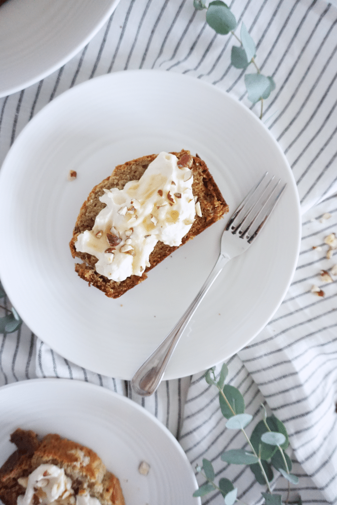 Banana Bread with Maple Mascarpone Cream and Hazelnuts - Pina Bresciani