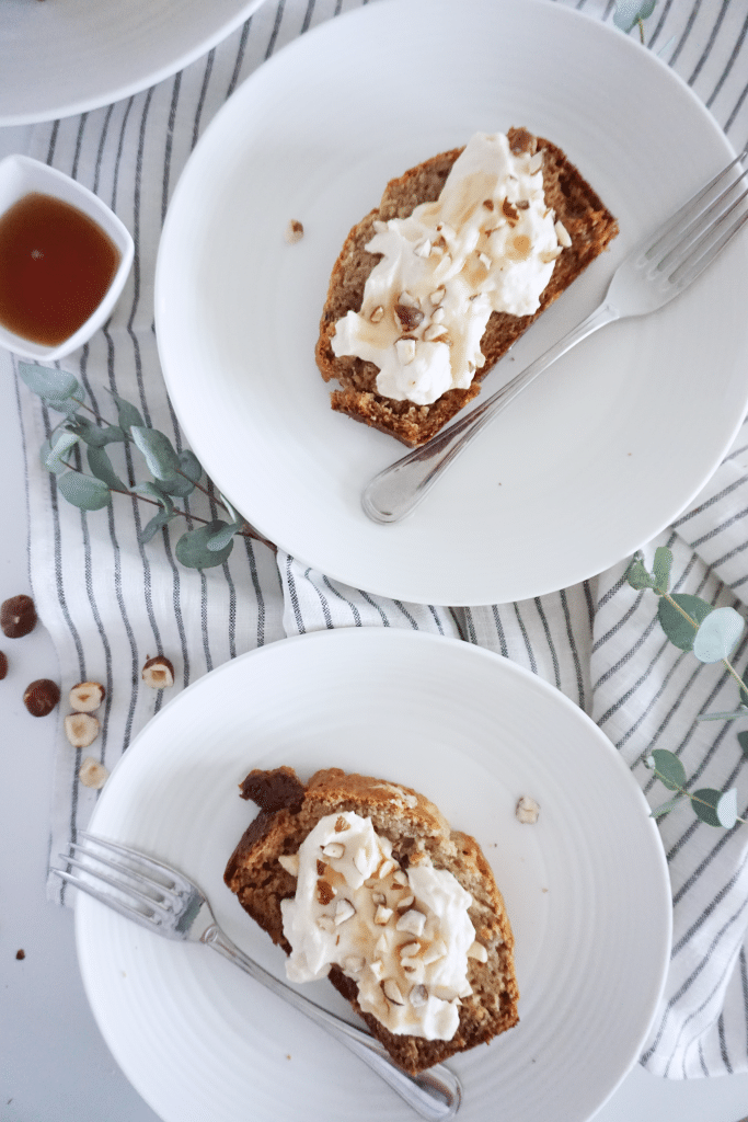 Banana Bread with Maple Mascarpone Cream and Hazelnuts - Pina Bresciani