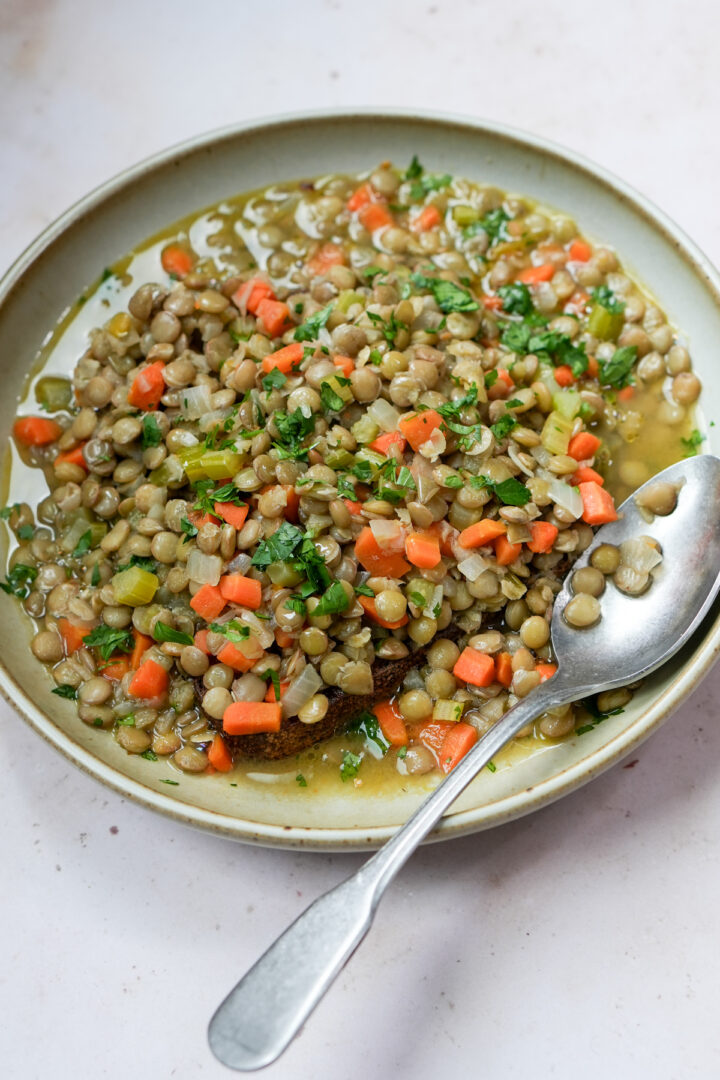 Easy Carrot and Lentil Soup with Toasted Bread - Pina Bresciani